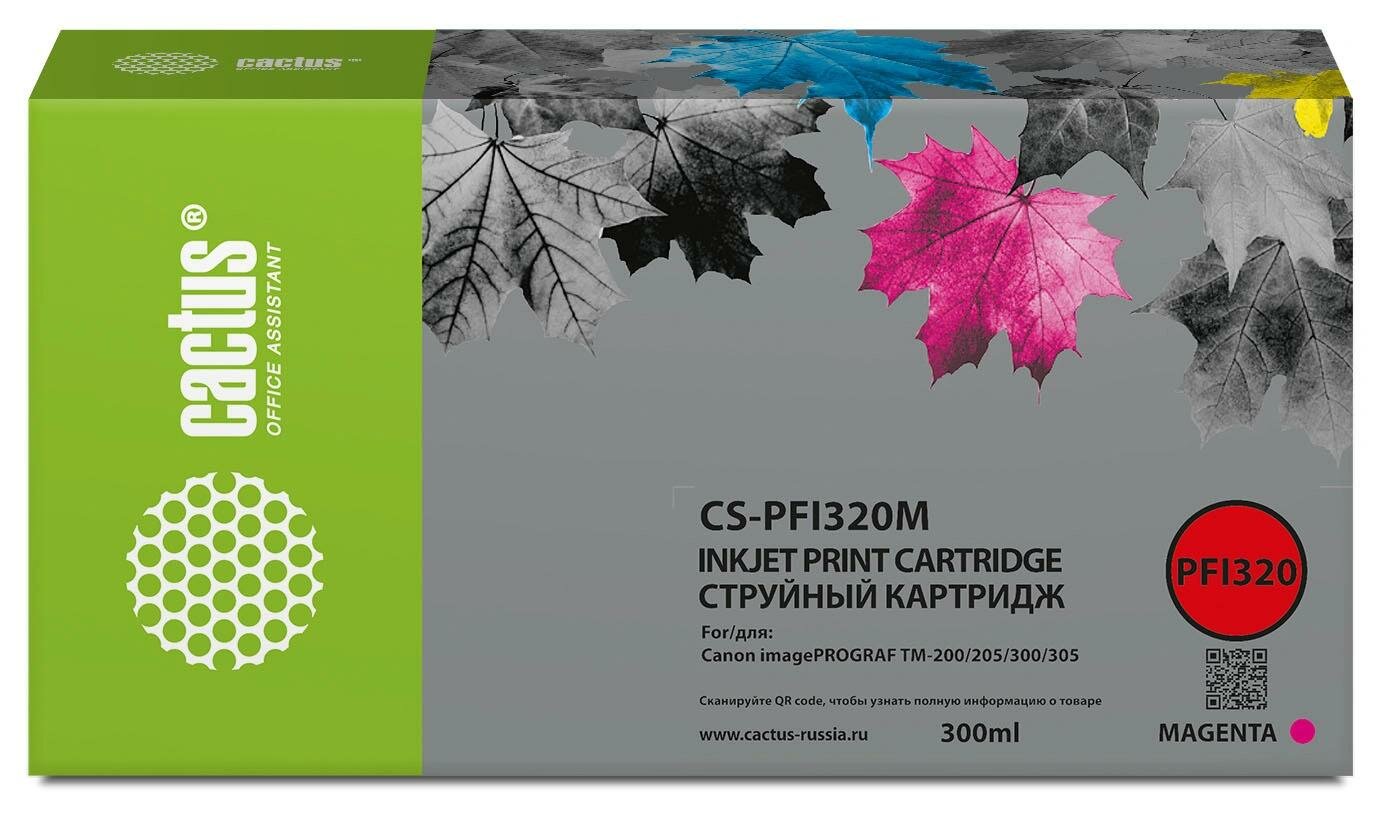 Картридж струйный CACTUS PFI-320 M пурпурный пигмент, 300 мл для Canon imagePROGRAF TM-200 TM-200 MFP L24ei TM-205 TM-300, с чипом (CS-PFI320M)