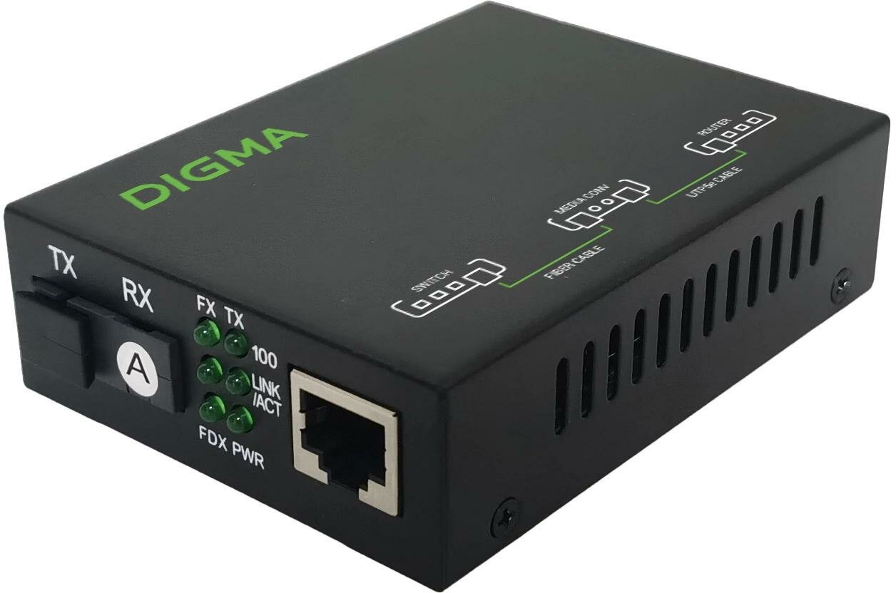 Медиаконвертер DIGMA Однопортовый, оптический интерфейс SC, скорость 100 Мбит/с (DMC-1F35-20A)