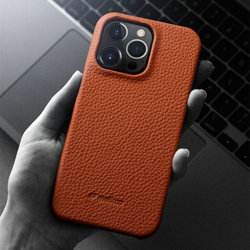 Чехол из натуральной кожи Melkco для iPhone 15 Pro, чехол для телефона из натуральной коровьей кожи, оранжевый