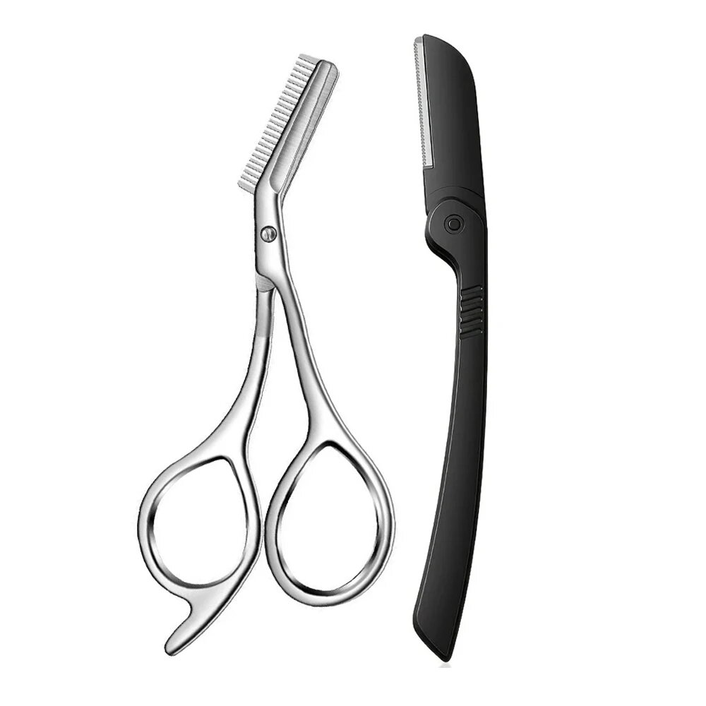 Ножницы для бровей и лица с триммером, сталь, Scissors razors