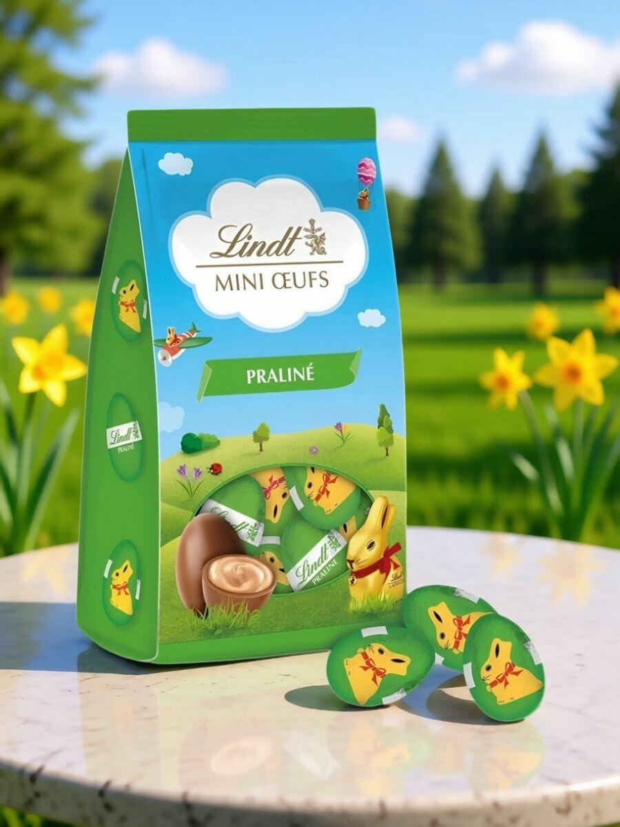 Конфеты Линдт Шоколадные Яйца Ассорти Lindt Mini Oeufs из молочного шоколада с начинкой пралине, 180 гр. (Италия)