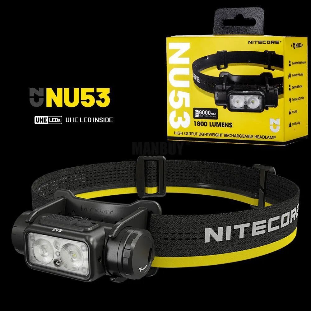 Фонарь-прожектор NITECORE NU53 - мощный налобный фонарь с красным светом, USB-C зарядкой и комплектом для туризма — фото 1