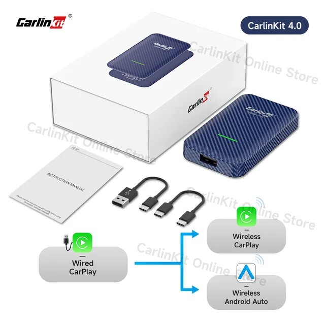 Беспроводной адаптер Carlinkit 4.0 CarPlay Android Auto, подключаемый к беспроводной сети, совместим с автомобилями Volkswagen, Skoda, Toyota, Peugeot, Kia, Mazda, а также с телефонами iPhone и Android.