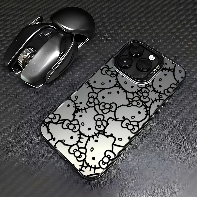Чехол на Айфон 17 Про / iPhone 17 Pro чёрный с Китти Милый силиконовый ударопрочный