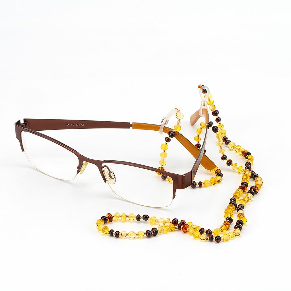 Янтарная цепока-держатель для очков с силиконовыми крепежами