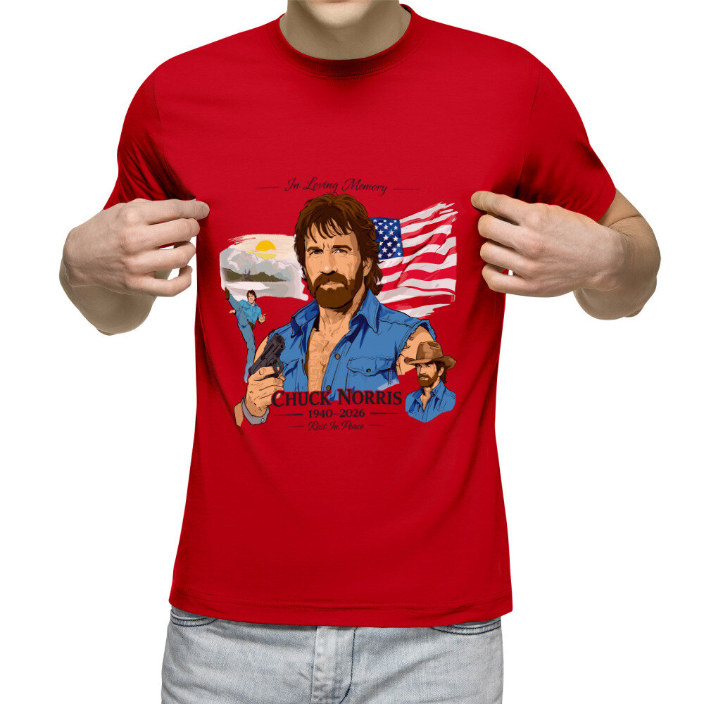 Мужская футболка «Чак Норрис -Chuck Norris» (красный, XL)
