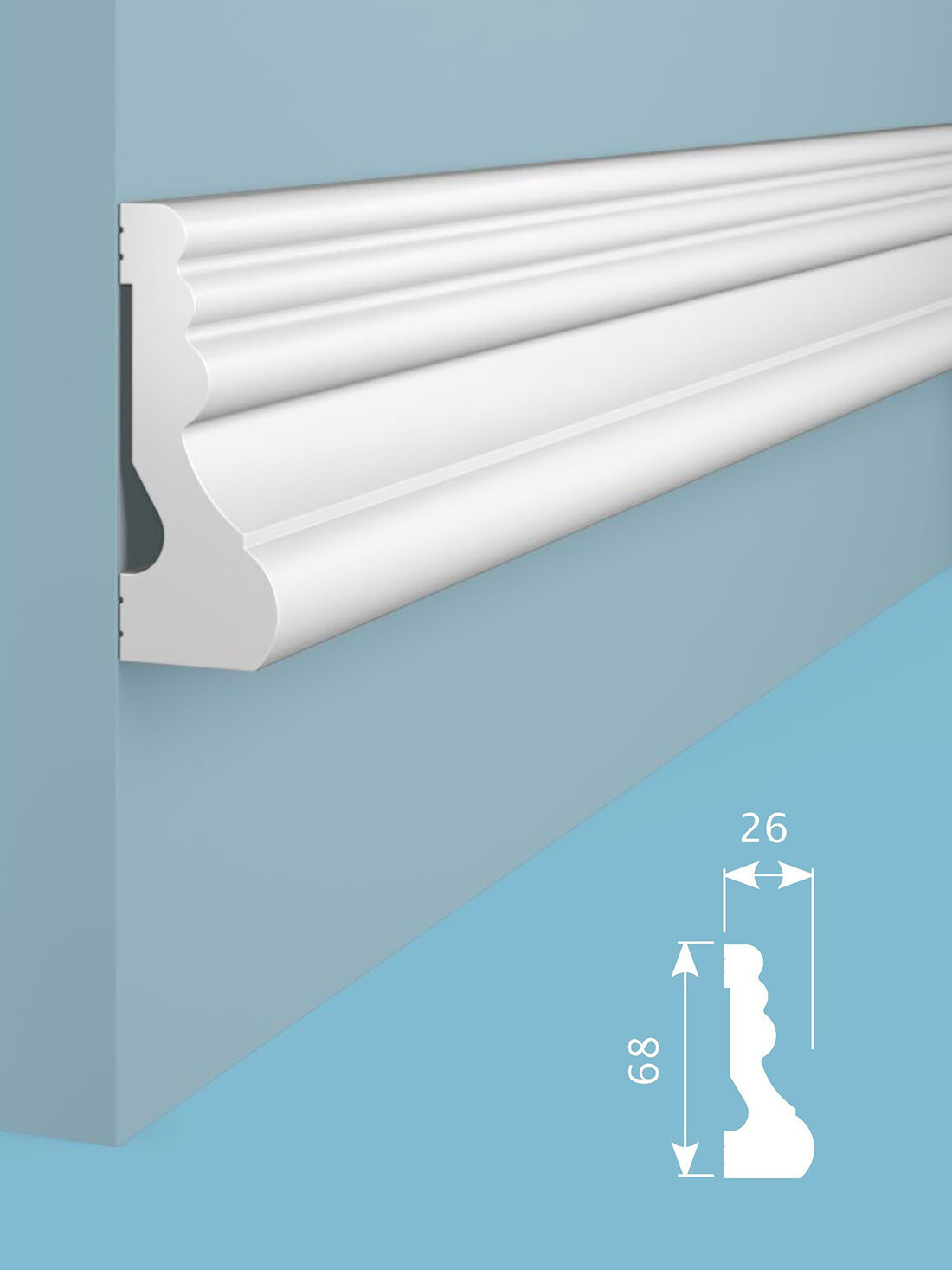 Молдинг Cosca MX043, декоративный, белый, ударопрочный, экополимер, 68х26x2000мм, 2 шт.