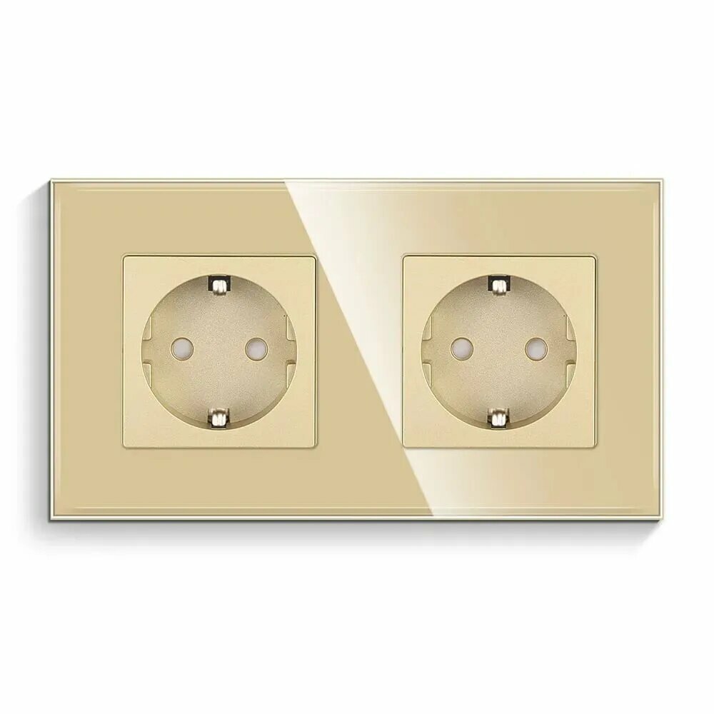 Розетка двойная 2 пост рамка стекло Золотой