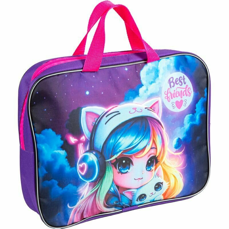 Папка Attomex А4 350х270х70 мм, с ручками, молния, ткань "Best Friends " (8056674)