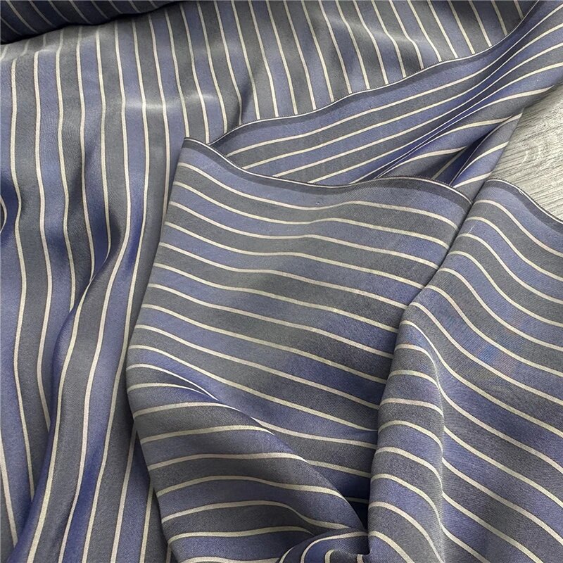 1 метр, 100% шелк шелковицы, 14 мам, тонкая шифоновая шелковая ткань, темно-синяя полосатая ткань с принтом, 102 см, ширина 40 дюймов по дворам JJ636