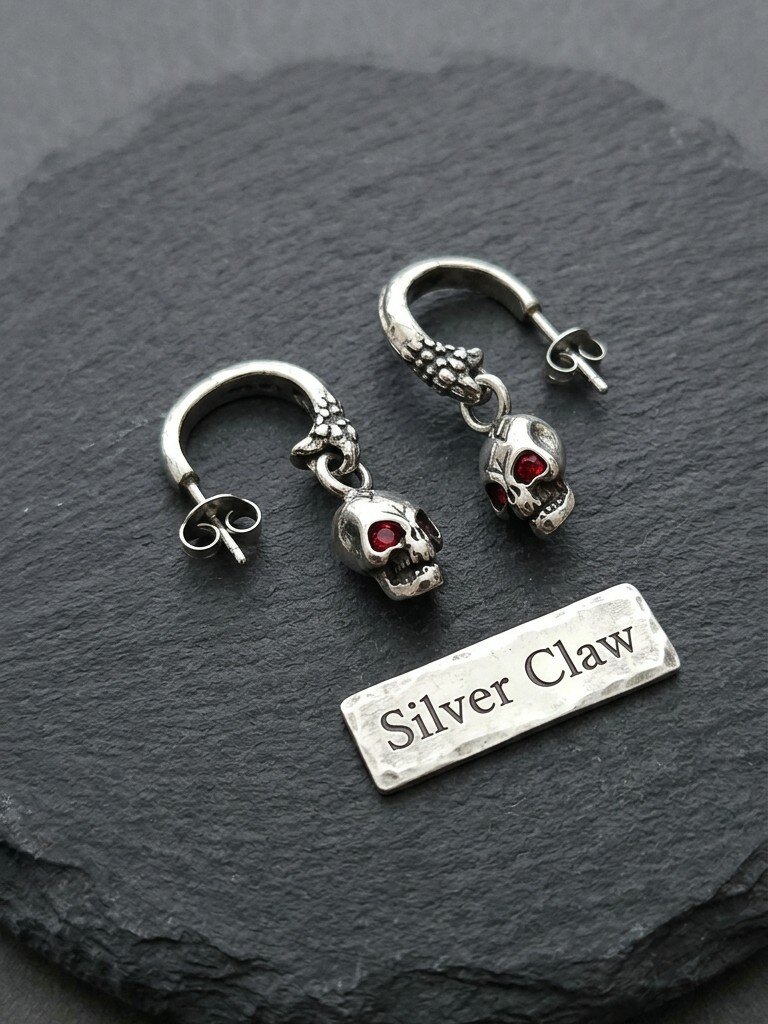 Серьги пусеты, с подвесками SILVER CLAW, фианит, размер 29 мм, серебристый/красный — фото 1