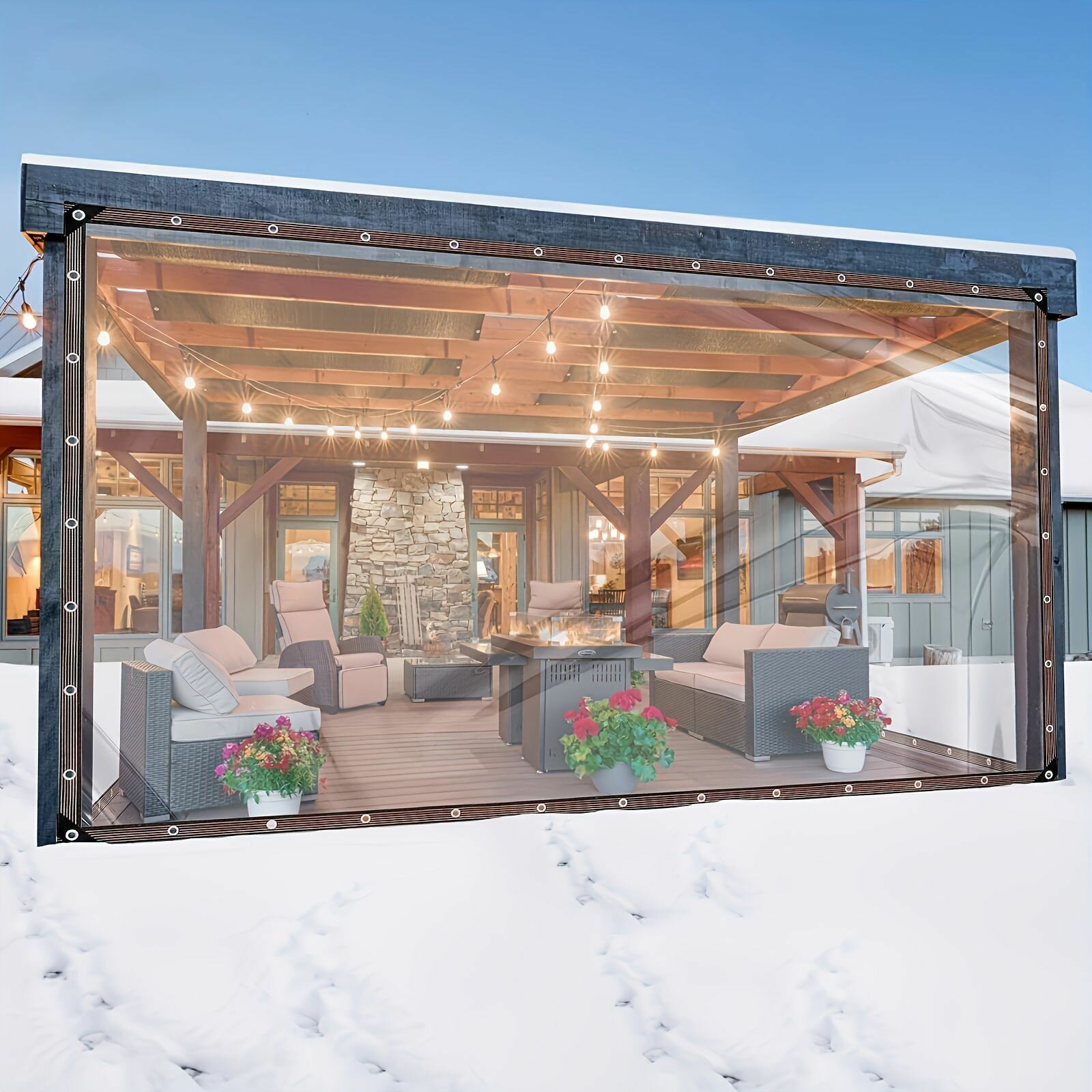 Водонепроницаемый прозрачный брезент для беседки от дождя и снега, ПВХ тент прозрачный для террасы на зиму, универсальный тент для наружных работ и укрытий