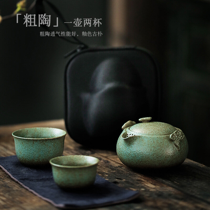 Керамический чайный набор с сине-каменным покрытием элегантные быстрые чашки для двоих портативный наружный чайник