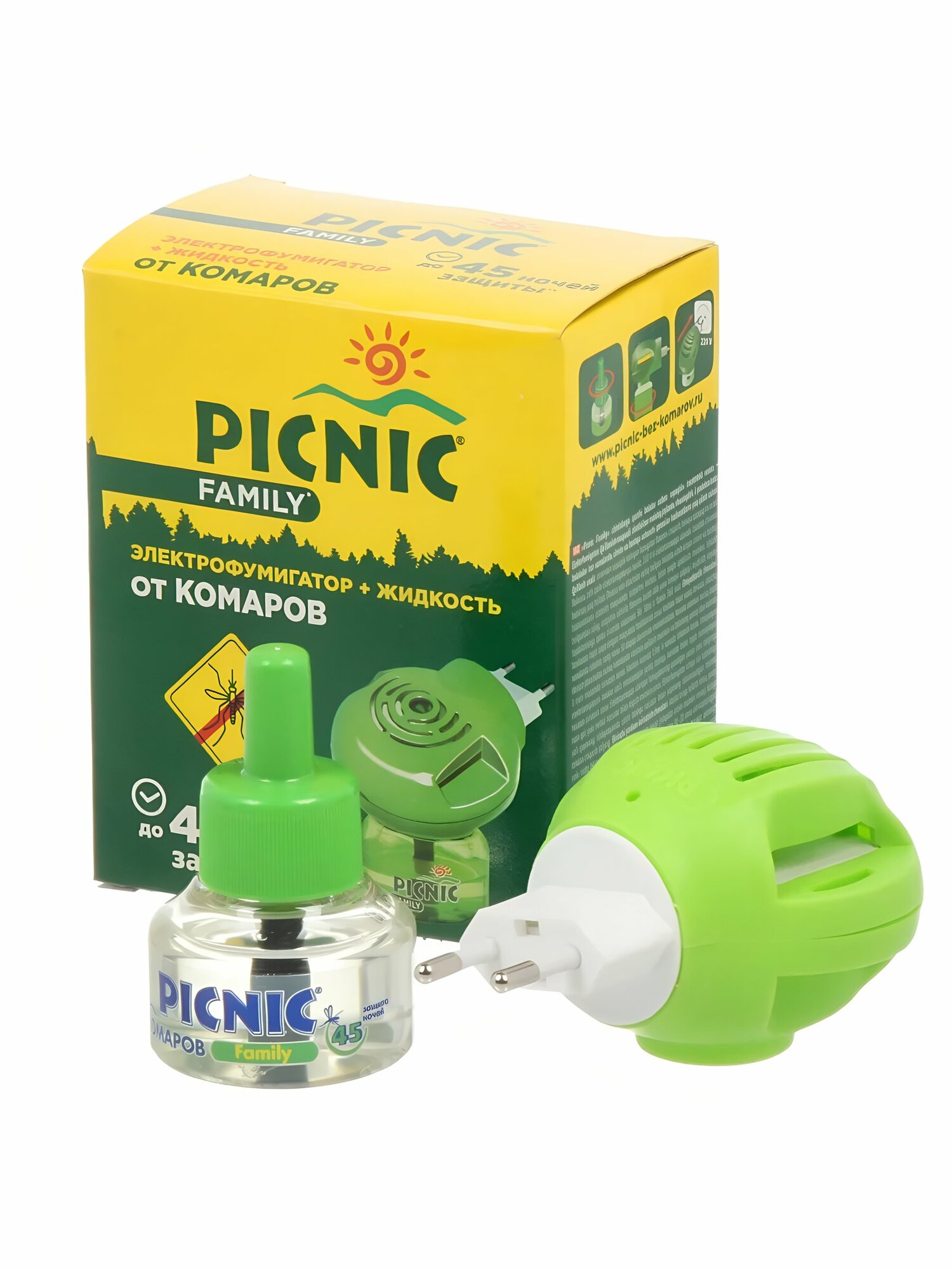 Репеллент от комаров Picnic Family фумигатор с жидкостью 30 мл 45 ночей защиты для дома и дачи от насекомых