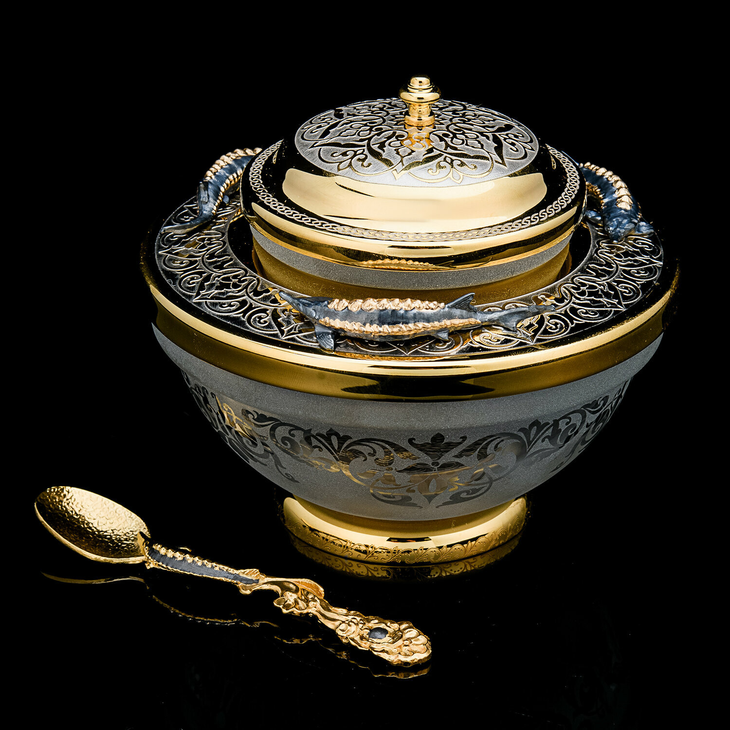 0080421 Златоуст икорниц "Белужья" (золочение) 14*11см