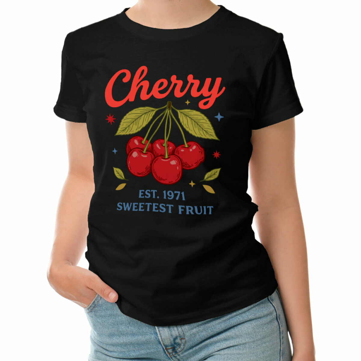 Женская футболка «Вишня y2k черешня у2к винтаж ретро ягоды cherry» (черный, S)