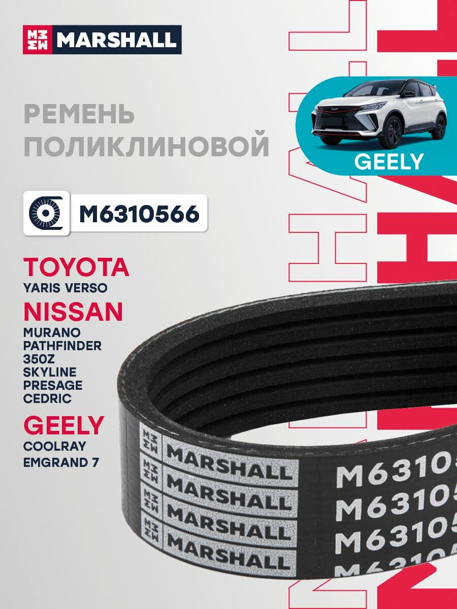 Ремень поликлиновой 6PK1173 Geely Джили Coolray, Кулрей, Emgrand, 7, Audi Ауди 80, A6, BMW БМВ X1, Honda Хонда Accord, Аккорд, Nissan Ниссан Murano, Мурано, Pathfinder, Пасфайндер 11288638716