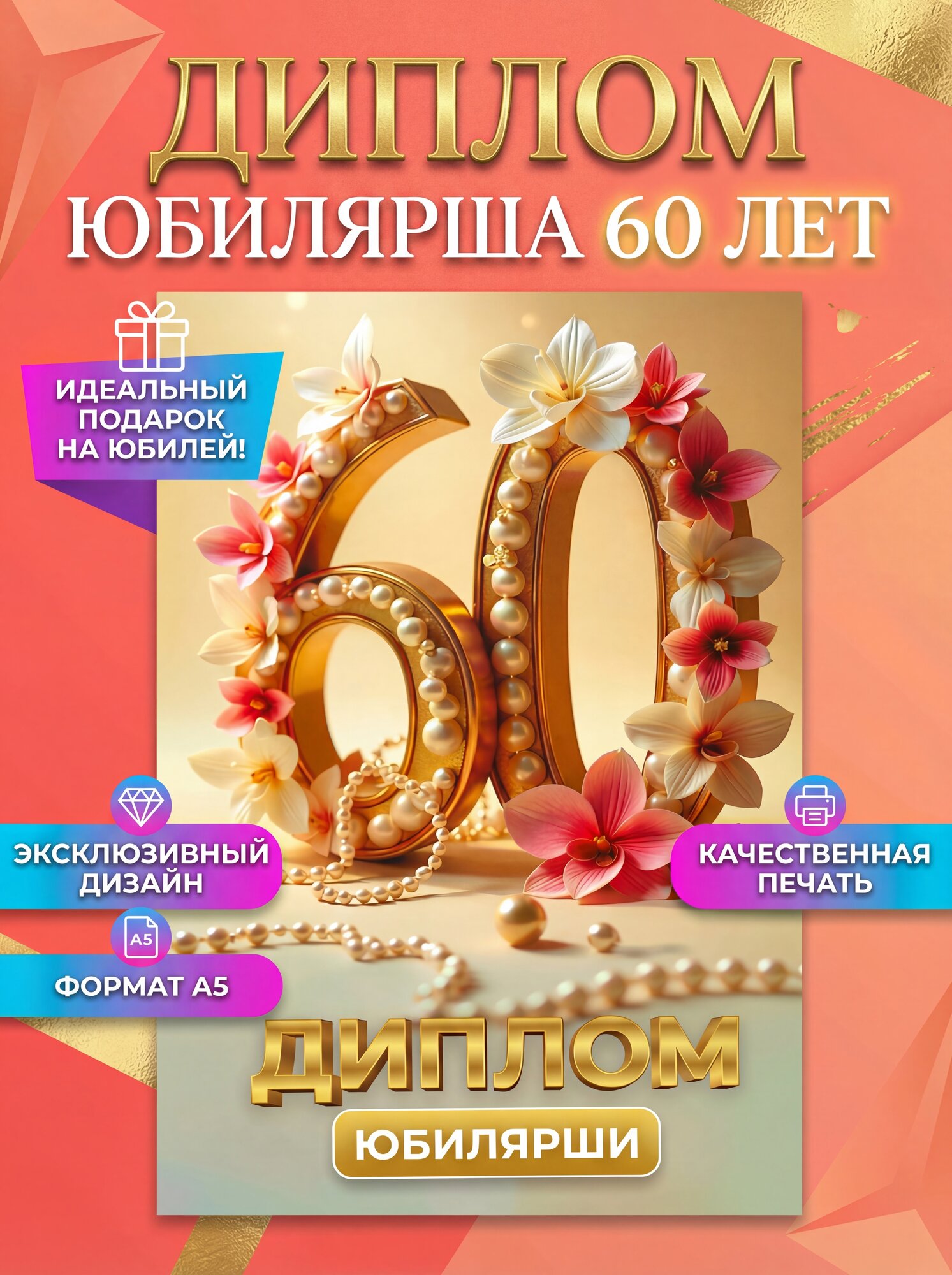 Подарок женщине на день рождения Диплом Юбилярша 60 лет
