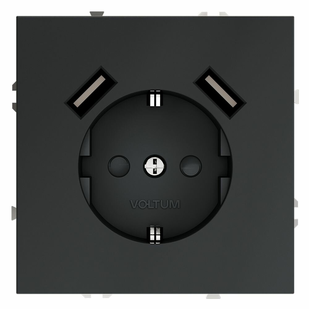 Розетка 1-м СП S70 16А с USB A+A с заземл. защ. шторки механизм графит Voltum VLS040407