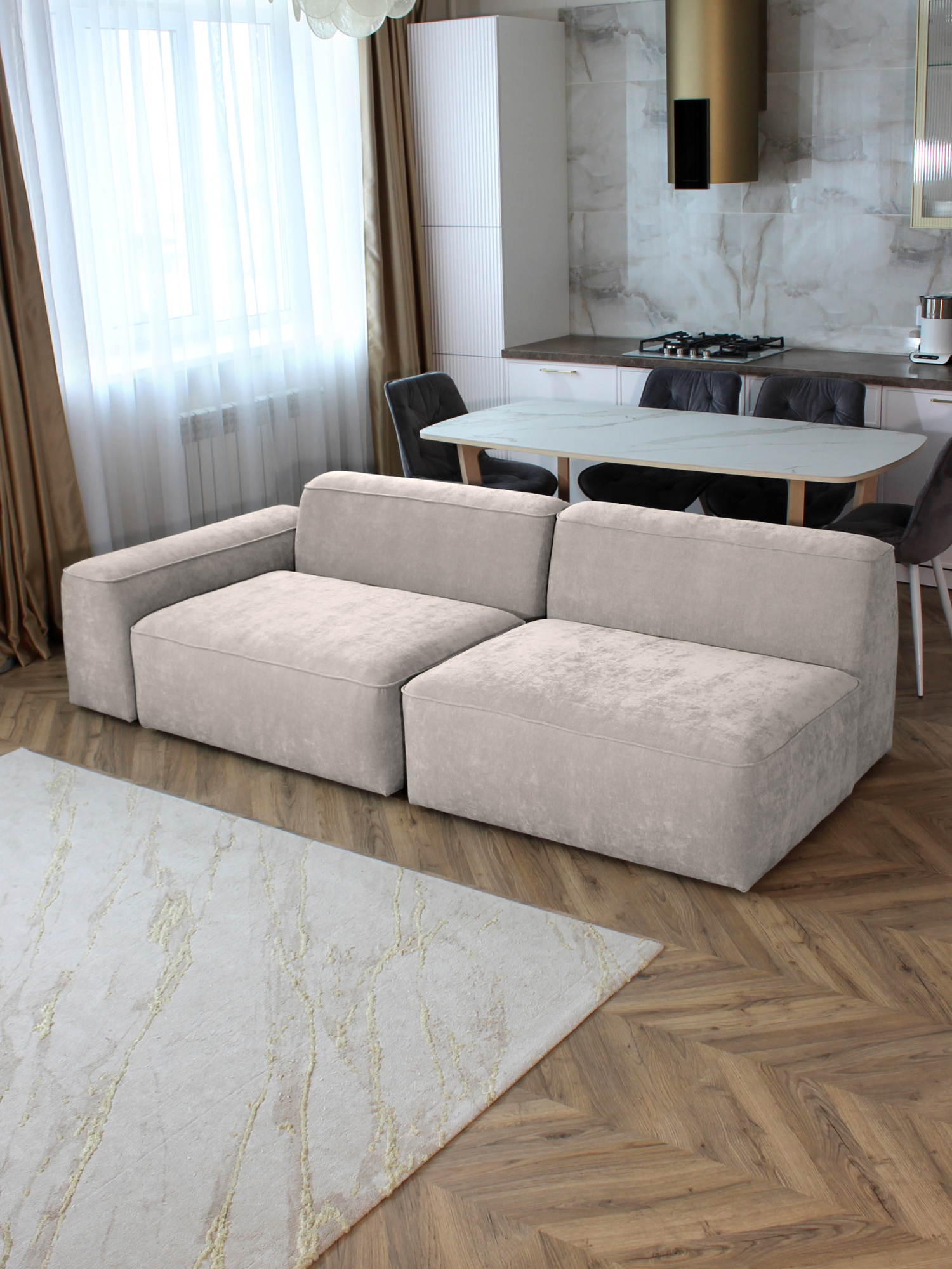 Диван модульный Скай, белый, 252x107x70