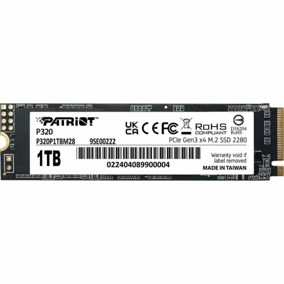 SSD накопитель Patriot P320 1TB M.2 2280 PCIe 3.0 x4(P320P1TBM28), 2250373