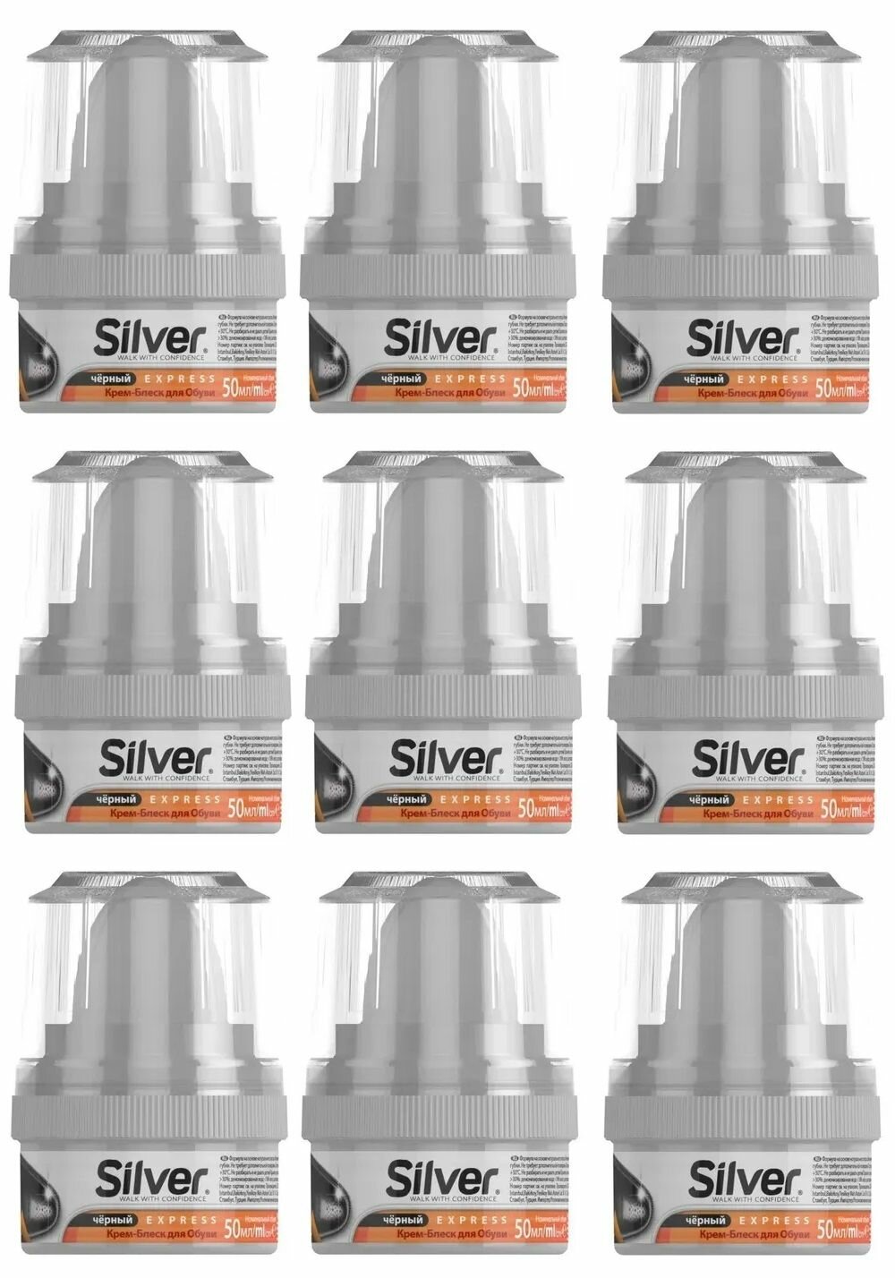 Silver Крем-блеск для обуви, банка black, 50 мл, 9 шт