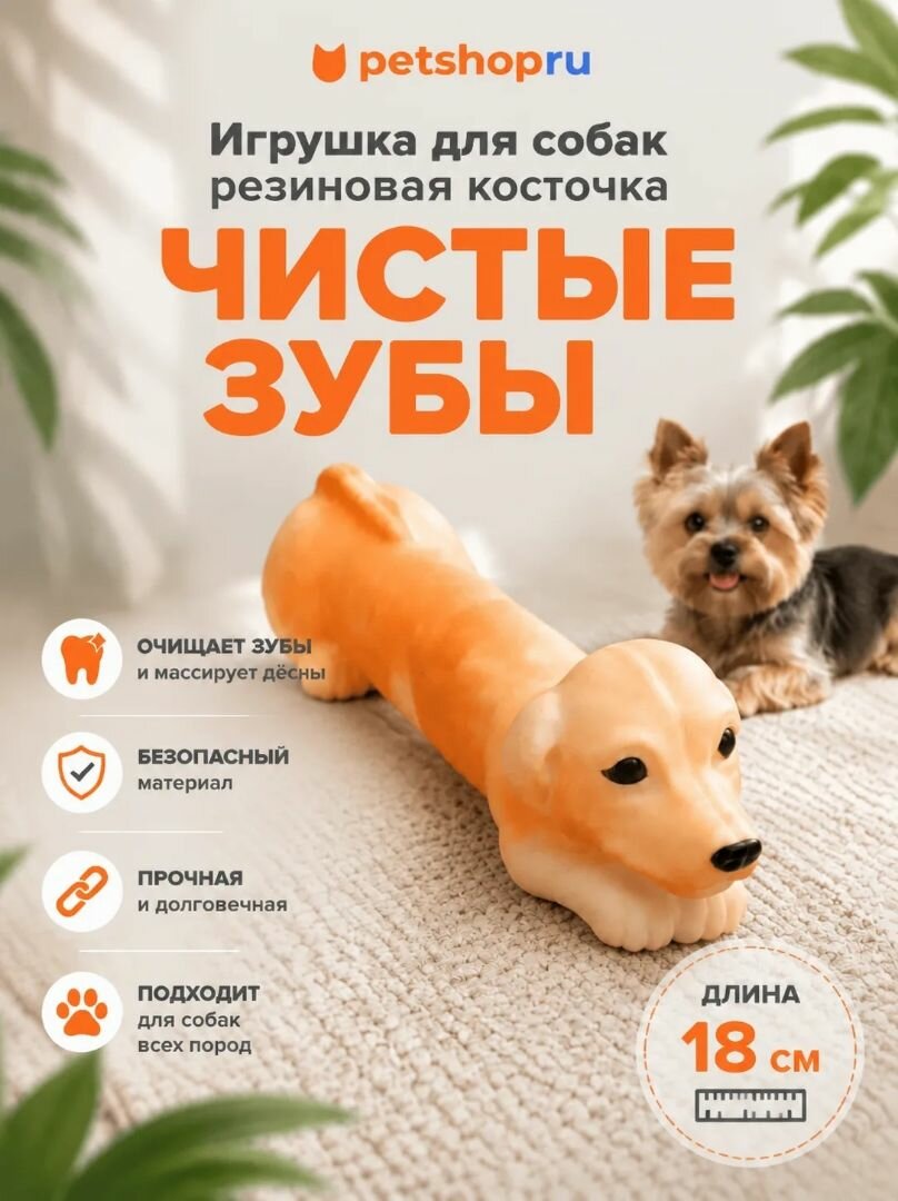 PETSHOP Игрушка для собак резиновая косточка "Чистые зубы"