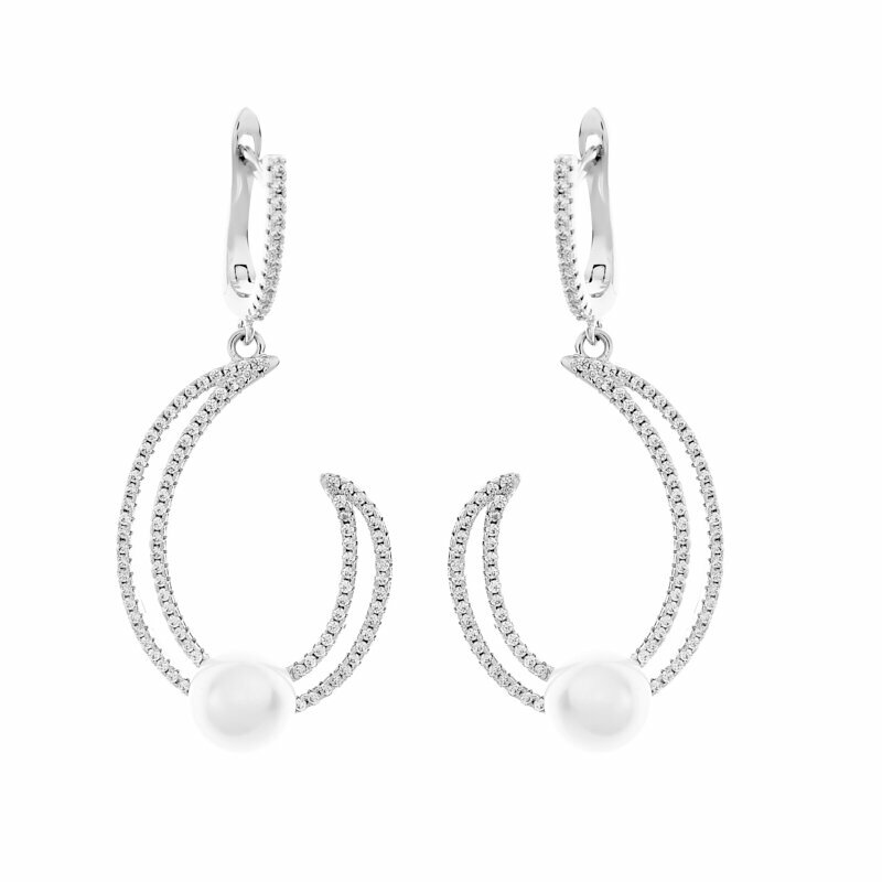 Серьги, серебро, 925 проба, жемчуг культивированный, фианит