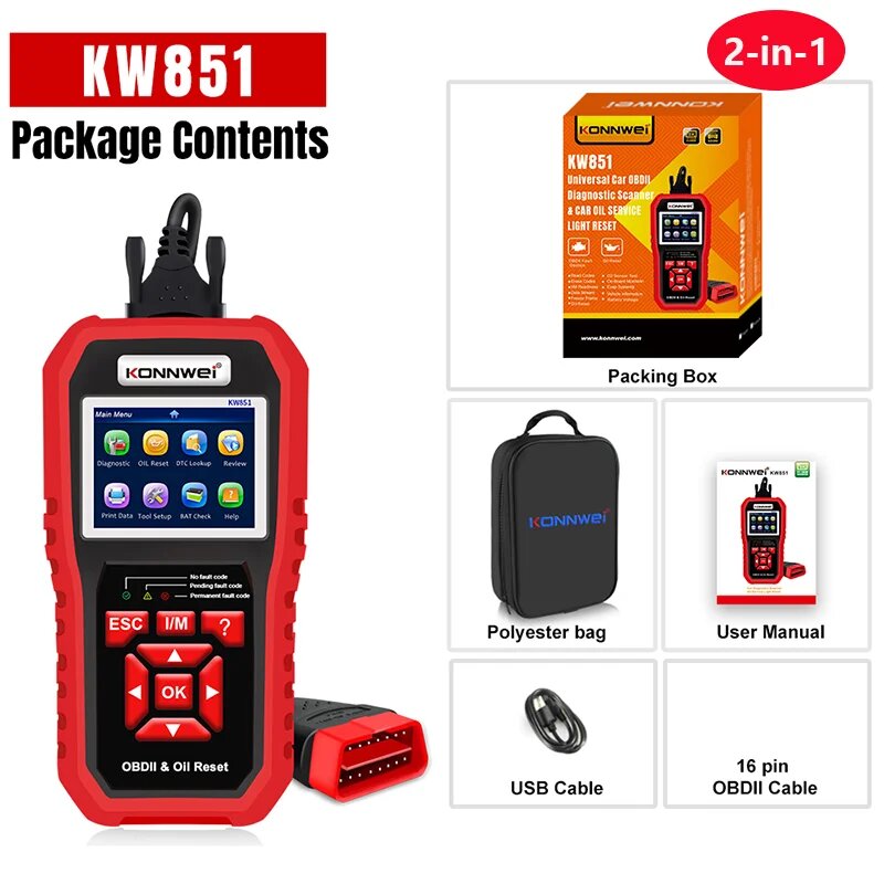 Диагностический Сканер KONNWEI KW851 OBD2, Индикатор Обслуживания Автомобиля, Считыватель И Очиститель Кодов Неисправностей