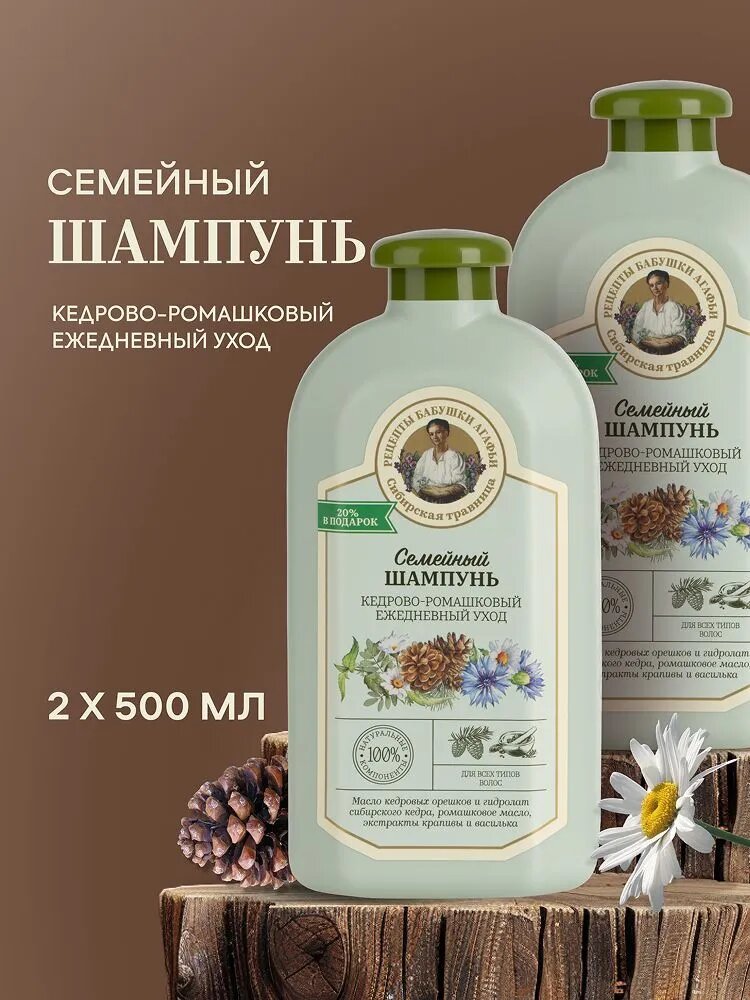Рецепты бабушки Агафьи Семейный Шампунь для всех типов волос для ежедневного применения 2 шт х 500 мл