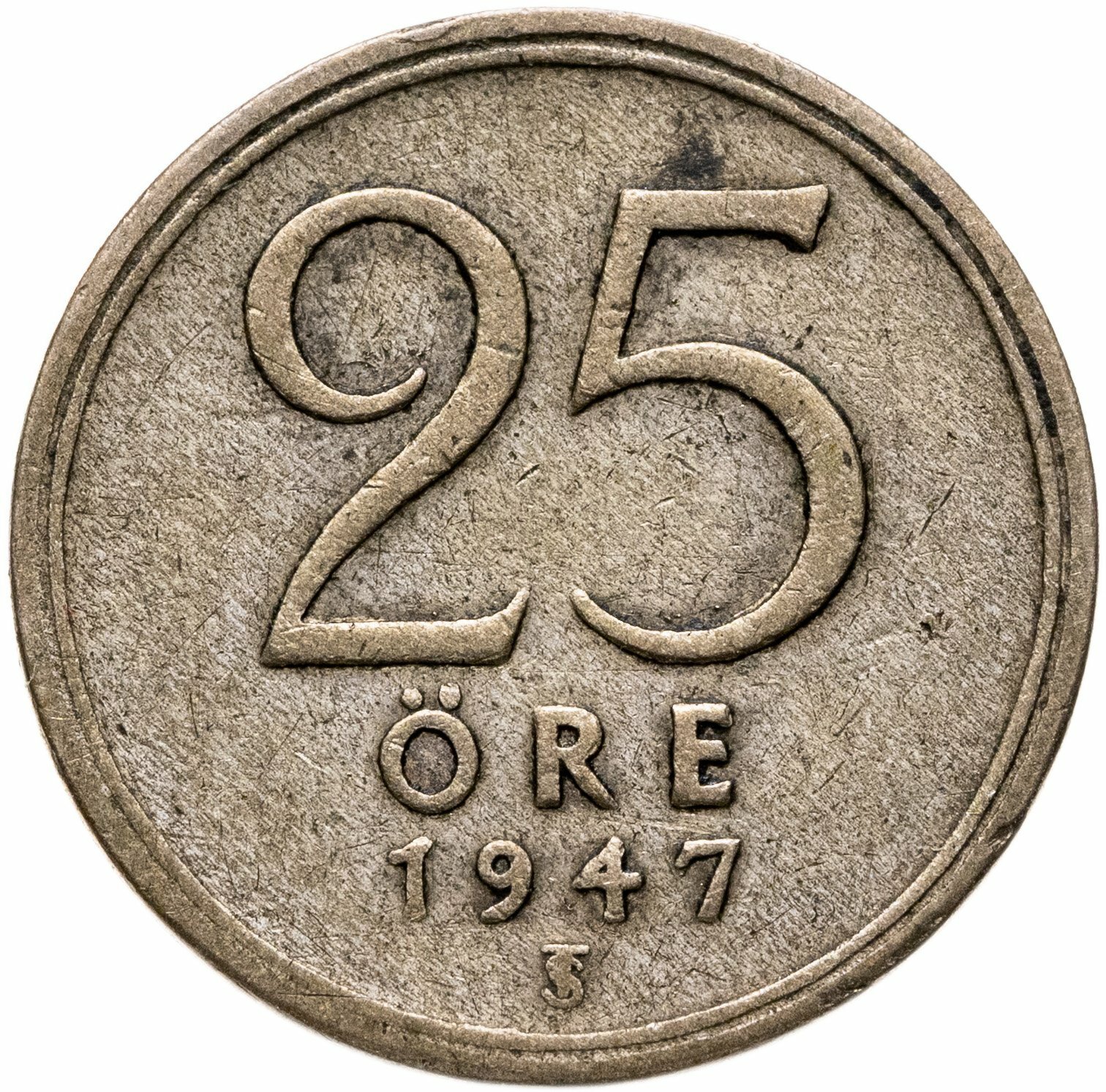 Швеция 25 эре ore 1947, Серебро 400, в сохранности VF