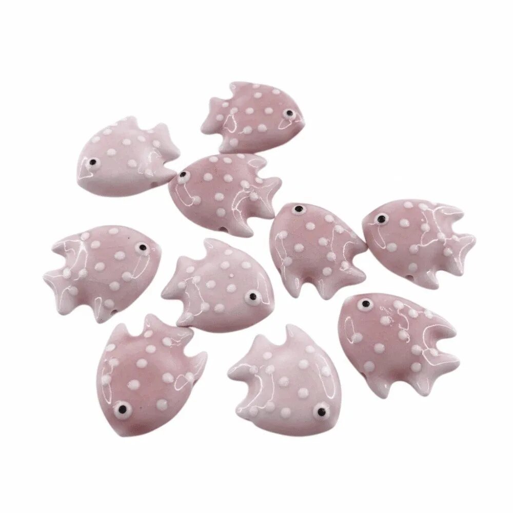 Керамические бусины Kawaii Fish разноцветные 10 шт Розовый, Pink