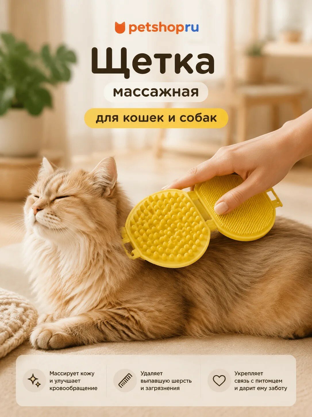 Yami Yami гигиена Массажная щетка для расчесывания для кошек и собак, желтая