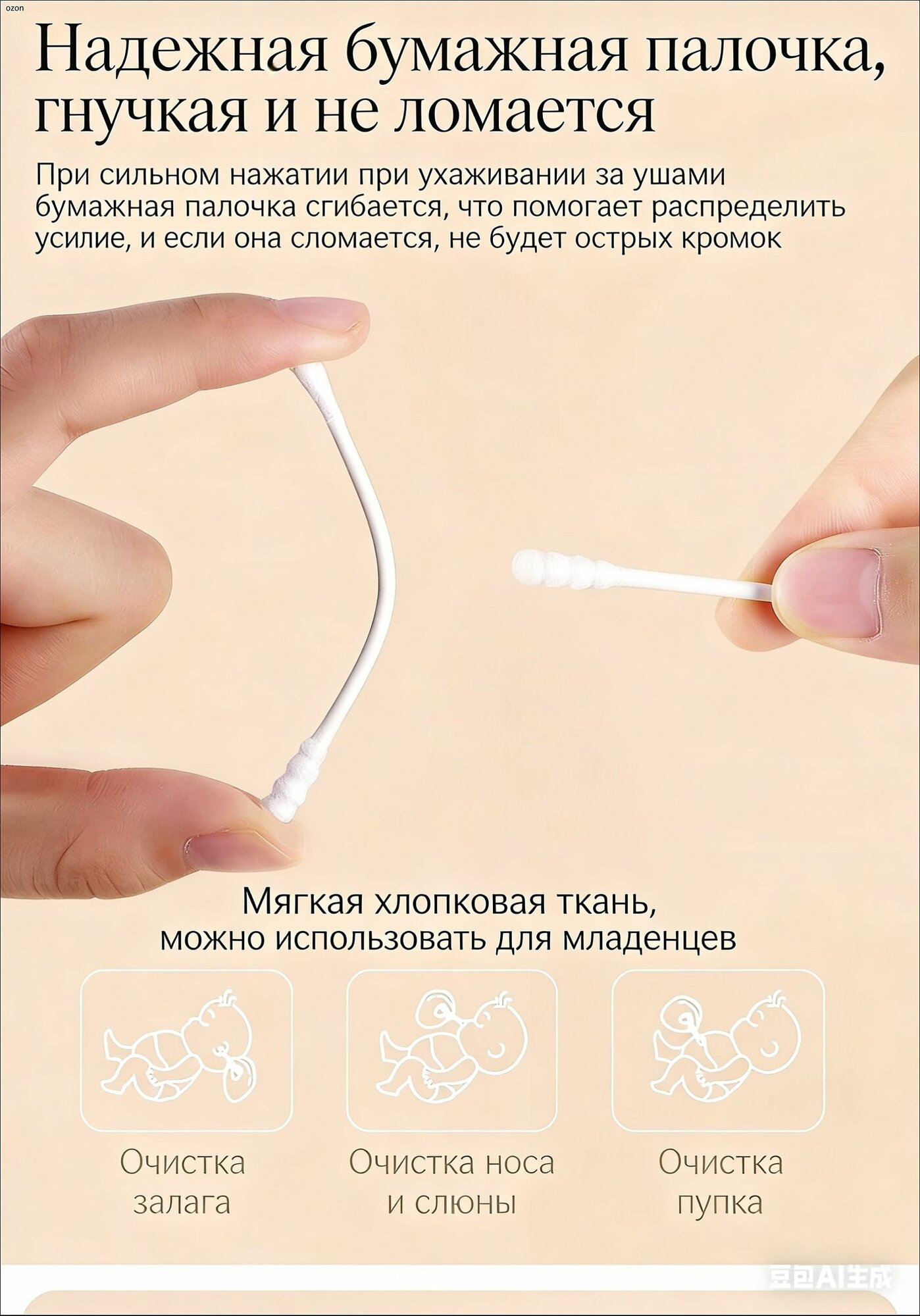 Двусторонние ватные палочки для чистки ушей, 100 шт в коробке, спиральная и ложкообразная насадка — фото 1