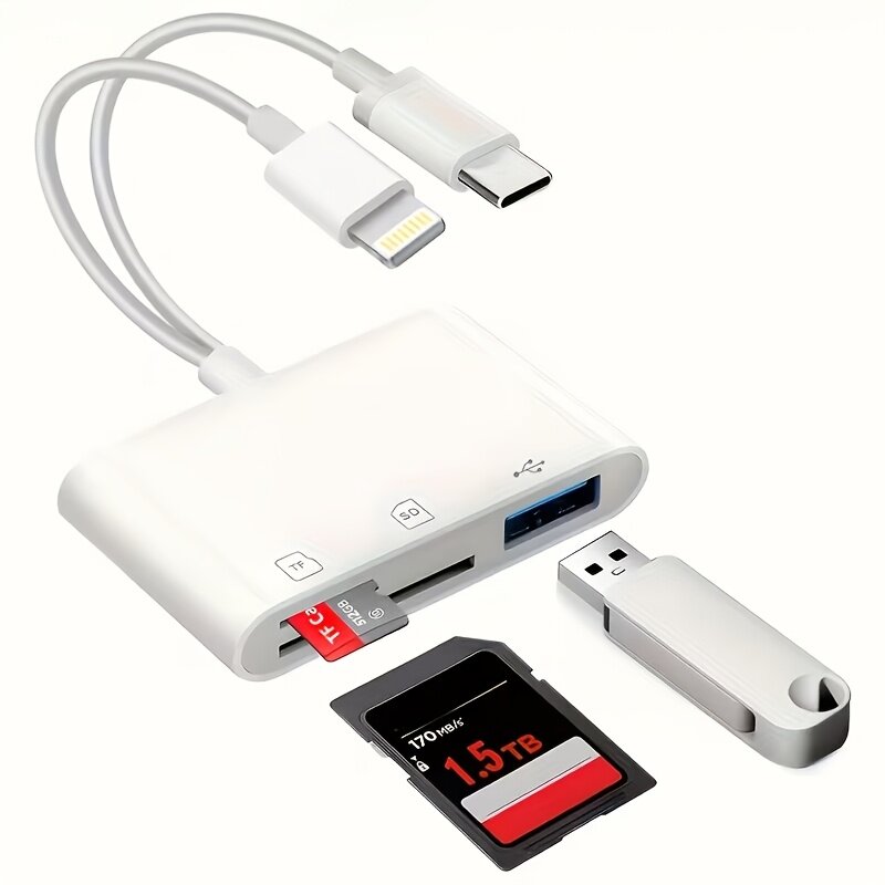 Картридер-адаптер USB-C для SD/TF карт памяти, двухслотовый, для ноутбуков, ПК, смартфонов и карт цифровых камер