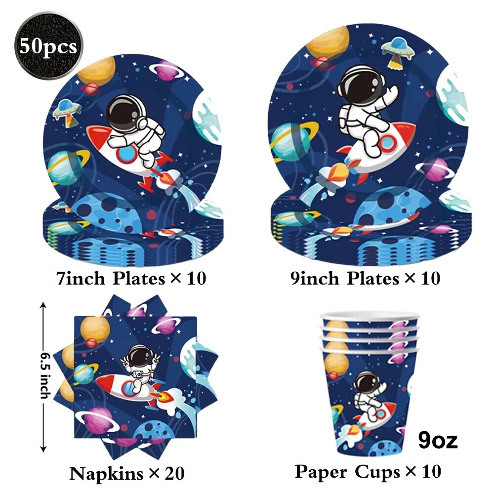 Одноразовая посуда EsenTroye Астронавт для вечеринки 50pcs Set