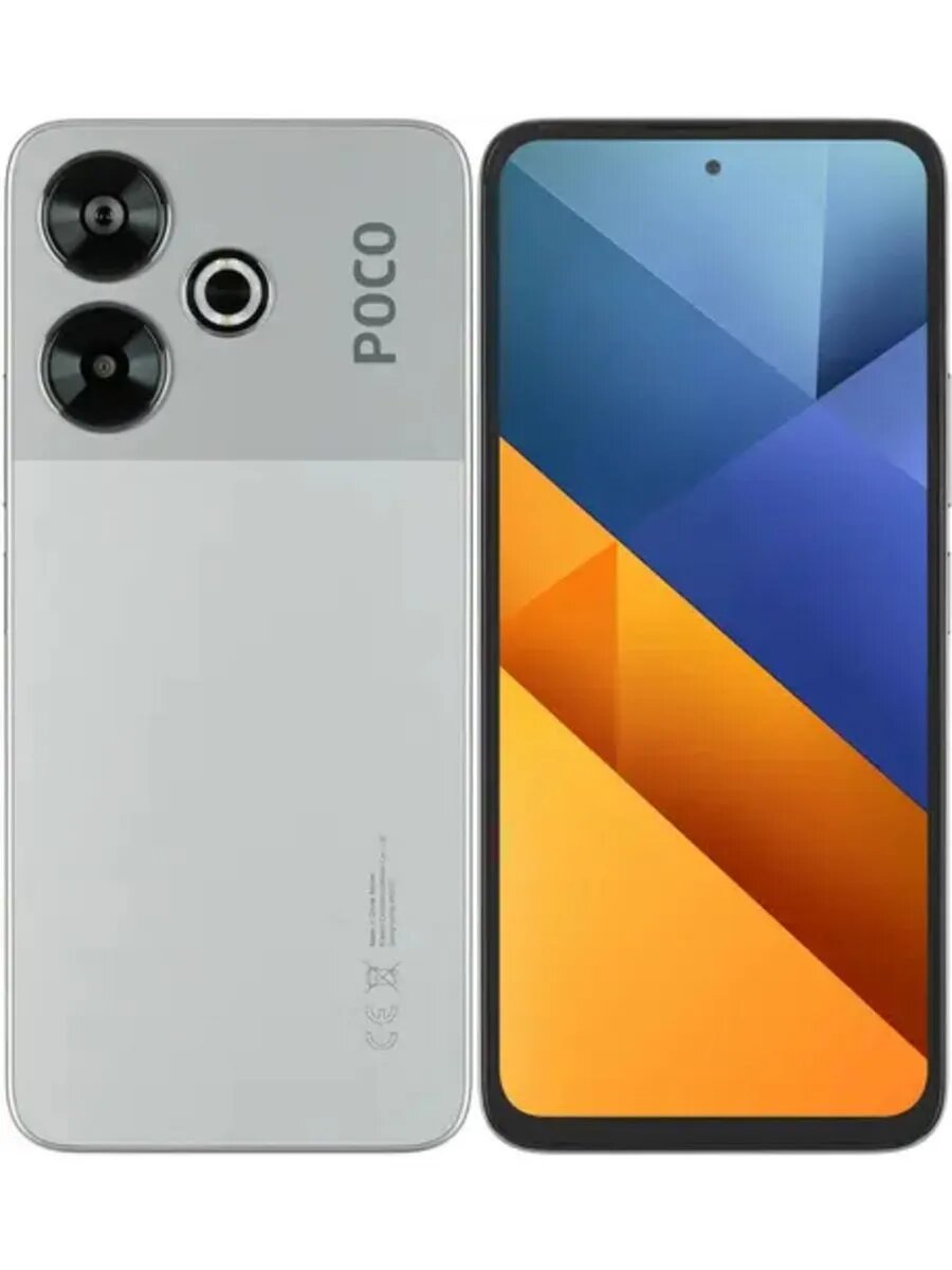 Смартфон POCO M6 6 ГБ/128 ГБ Серебристый Ростест, NFC, камера 108+2 Мп, экран 6.79" — фото 1