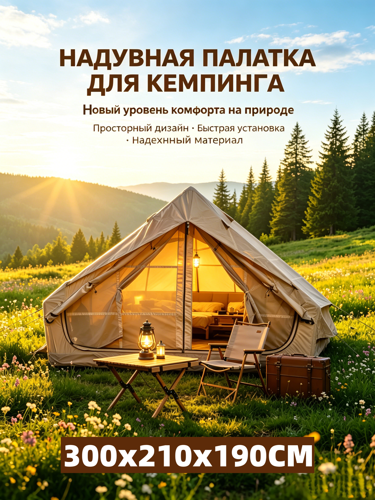 Палатка VLAKEN 6-местная, надувная, 300 см × 210 см × 190 см