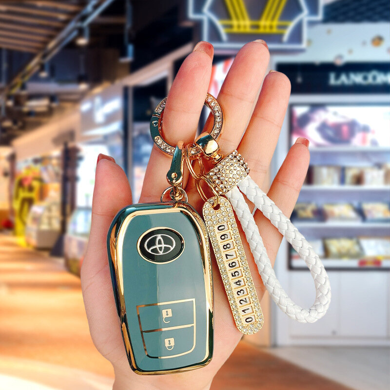 Чехол для брелока ключа Toyota Smart Two-Key - серый чехол с белым шнуром и номером подходит для Camry Corolla RAV4