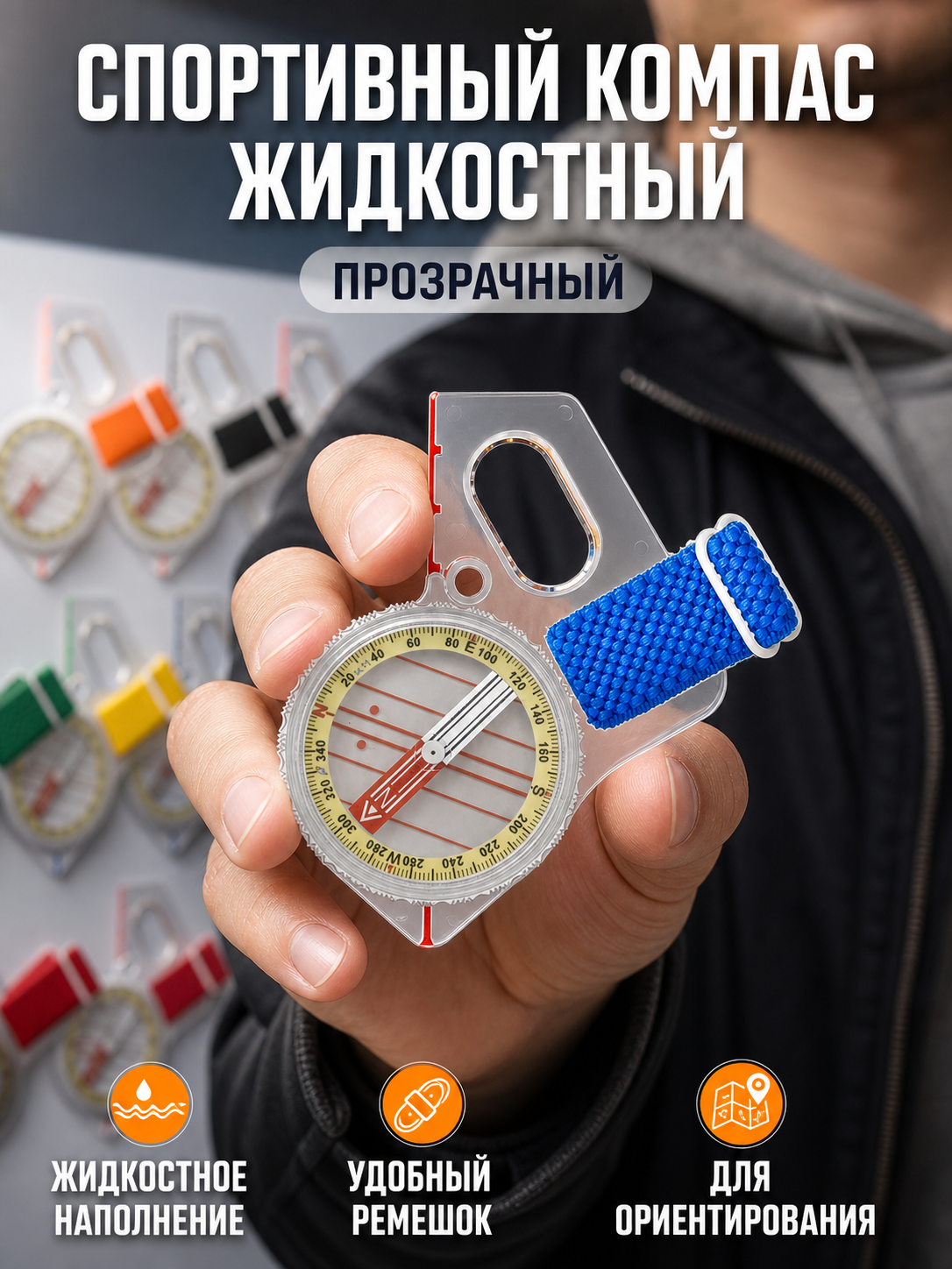 Компас Moscompass 11R жидкостный спортивный зеленый палец правый