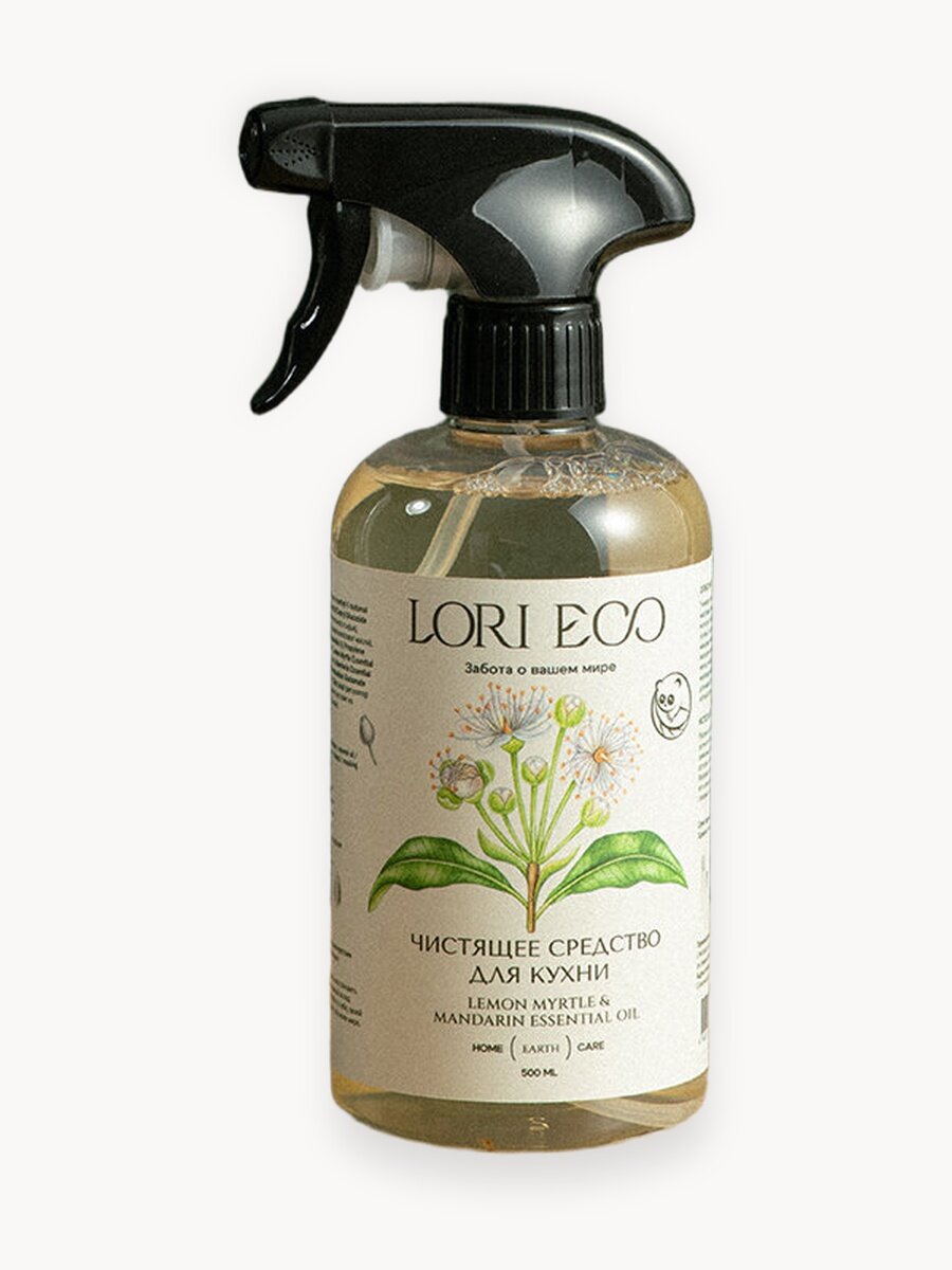 LORI ECO Чистящее средство для кухни с эфирным маслом Мандарин и Лимонный Мирт, без отдушек, без красителей, 500 мл.
