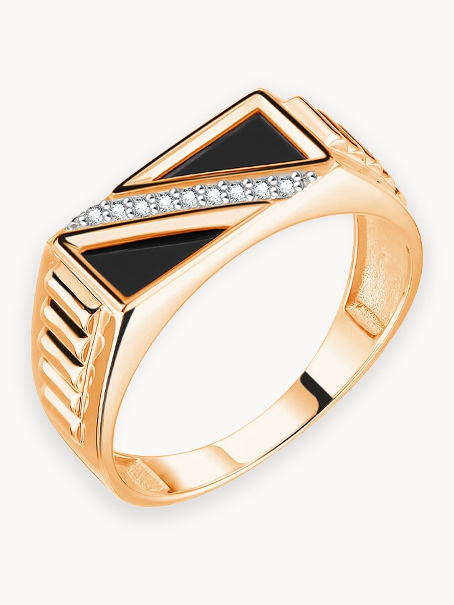 Печатка, красное золото, 375 проба, родирование, фианит