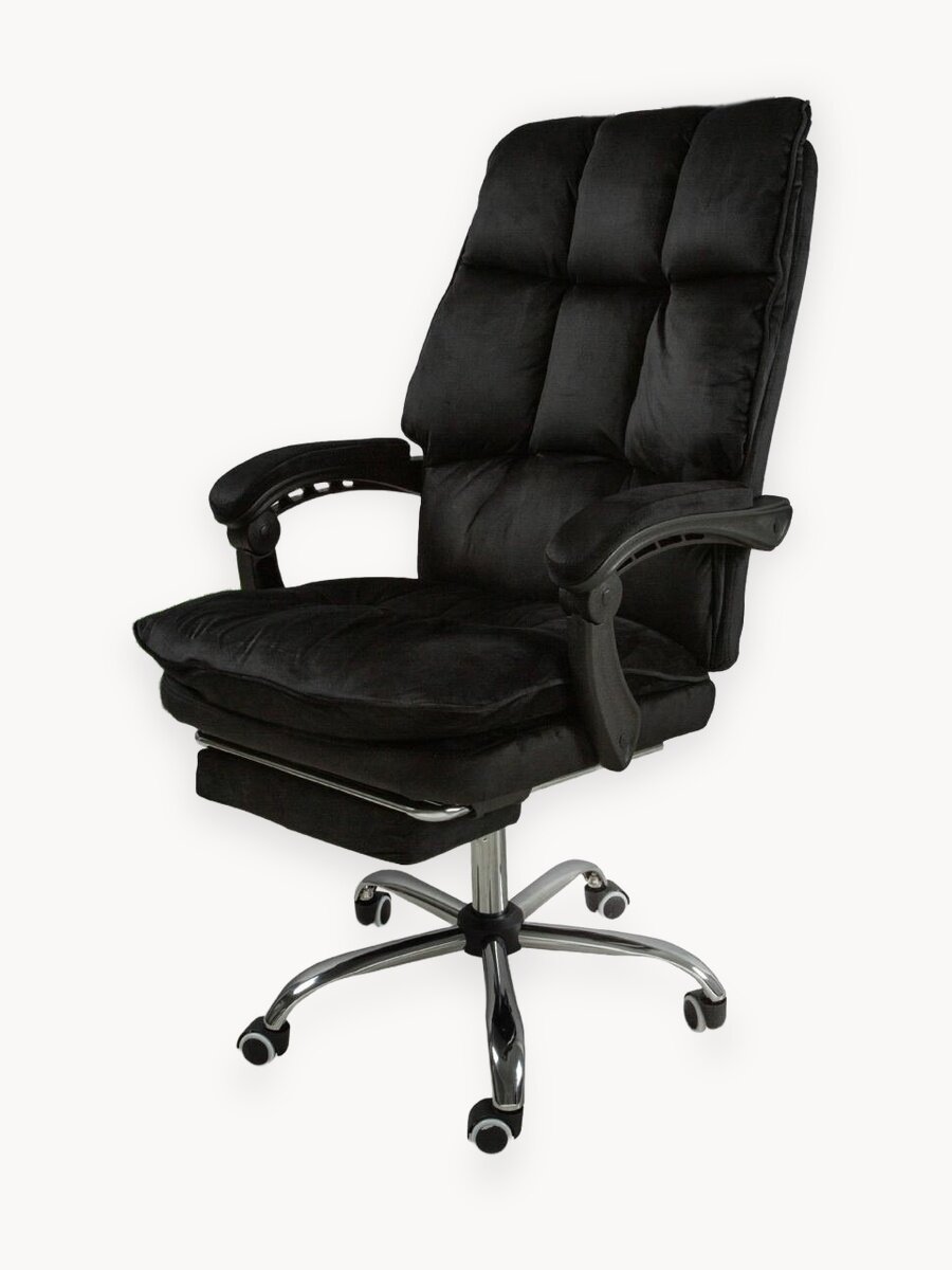 "Кресло для дома и работы" - мягкое компьютерное кресло с подставкой под ноги из велюра, цвет черный