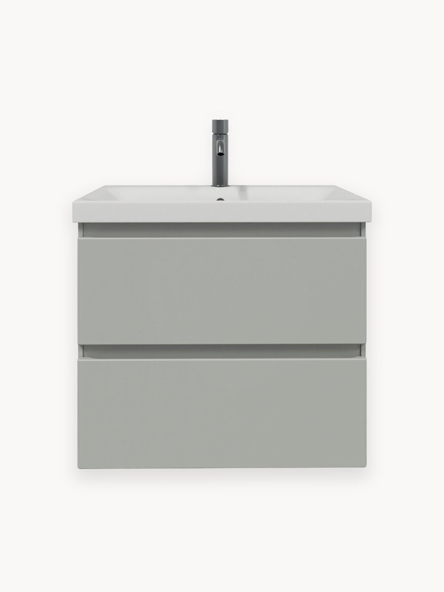 Тумба подвесная SanStar Riana 60 с раковиной Moduo 60 (комплект) для ванной комнаты, грей