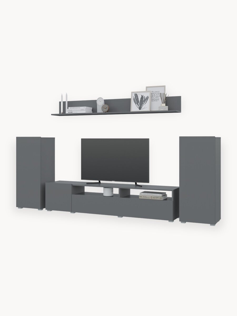 Стенка для гостиной горизонт Лира (графит), ЛДСП Горизонт 213х168х35, ниша под ТВ 133х115.2