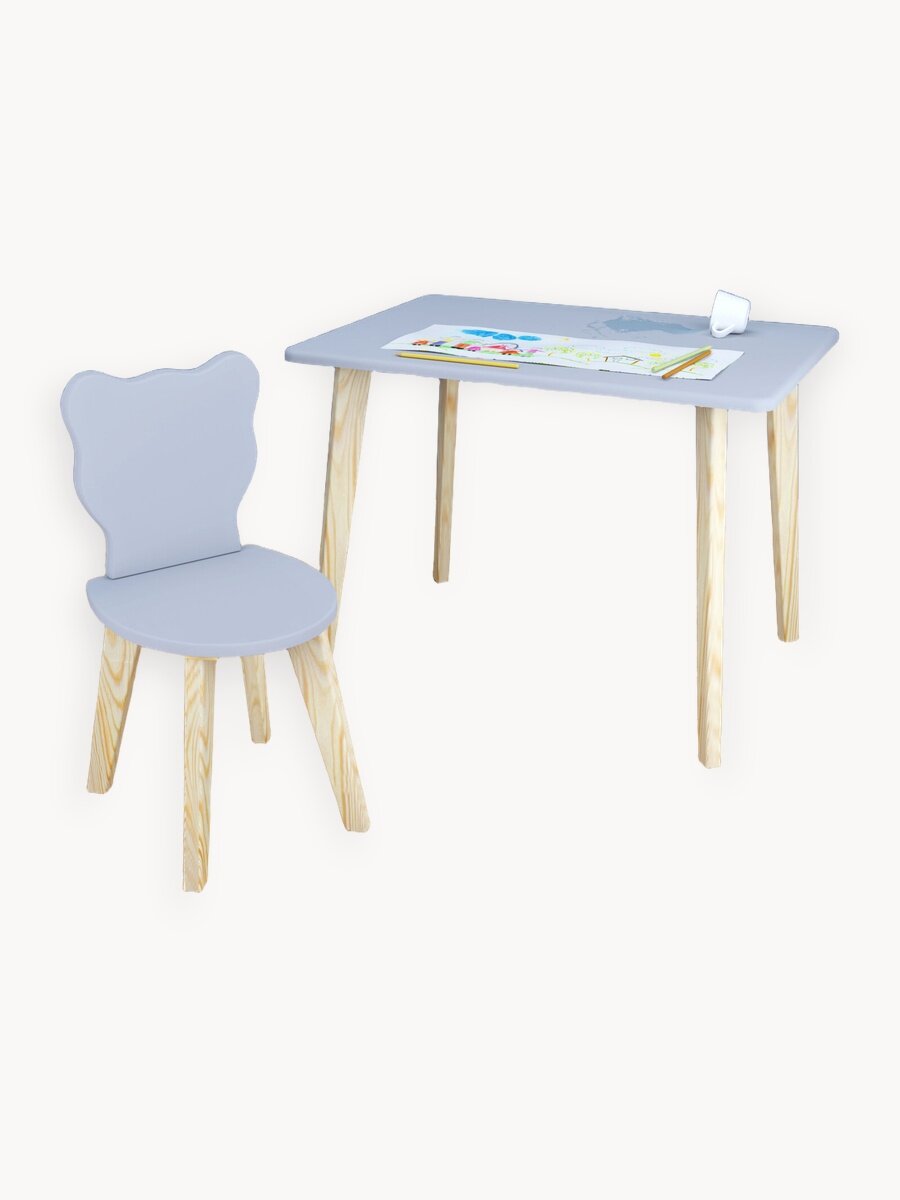Набор мебели для детей, стол и стул комплект детской мебели серого цвета