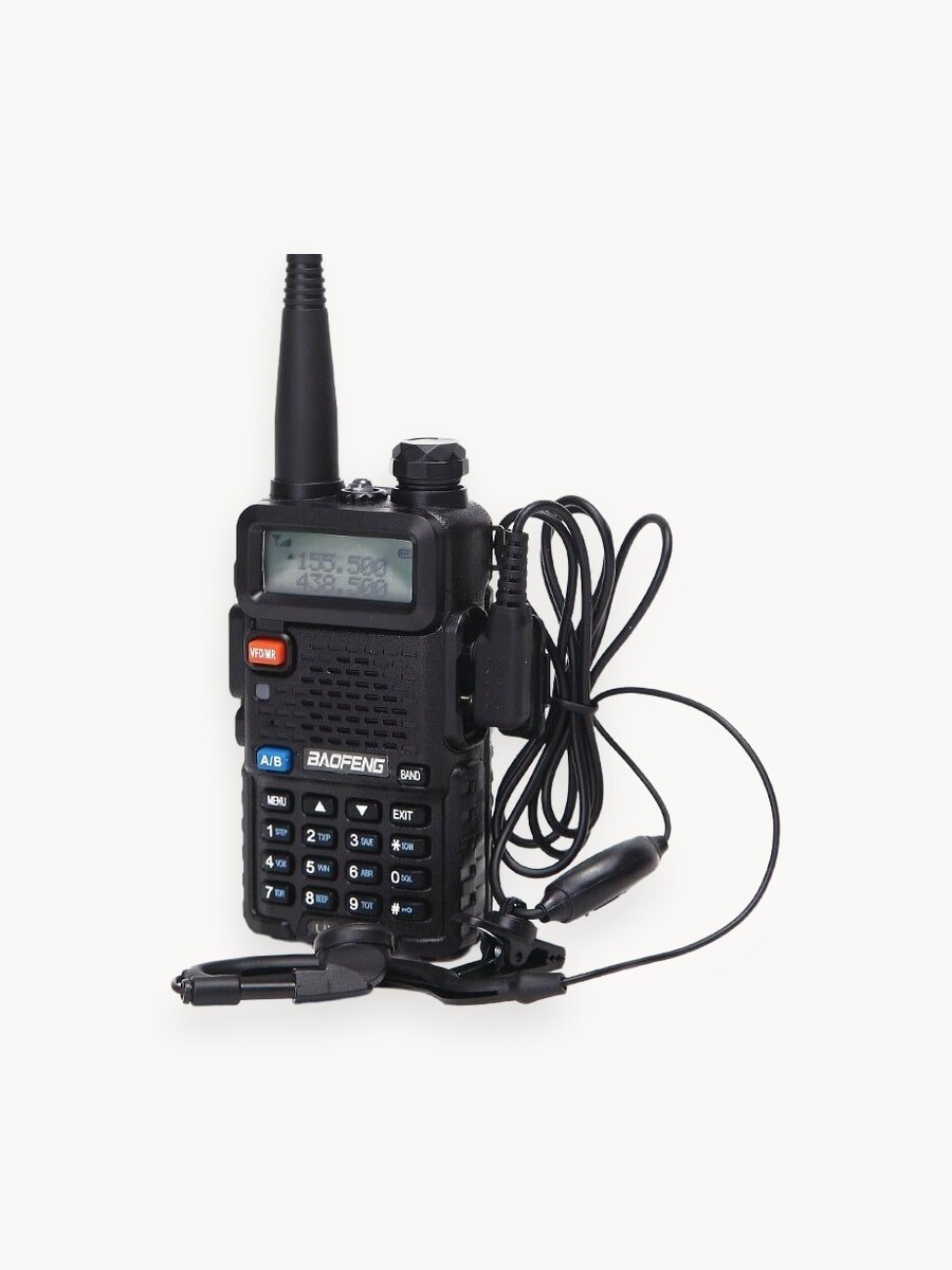 Рации Baofeng UV-5R 8W комплект 2 шт чёрные — 3 режима TXP, гарнитуры, VHF/UHF, 128 каналов, 1800 мАч, до 11 км