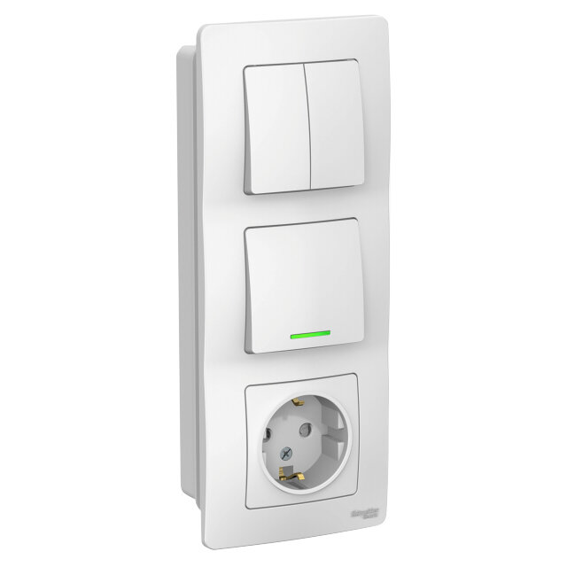 Блок Systeme Electric Blanca BLNBS101211, розетка + выключатель 1-кл. с подсветкой + выключатель 2-кл, белый