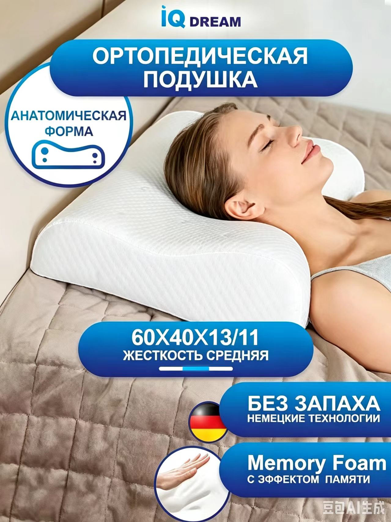 IQ DREAM Ортопедическая подушка 40x60см, высота 13.11 см IQ DREAM40x60cmx13.11 cm