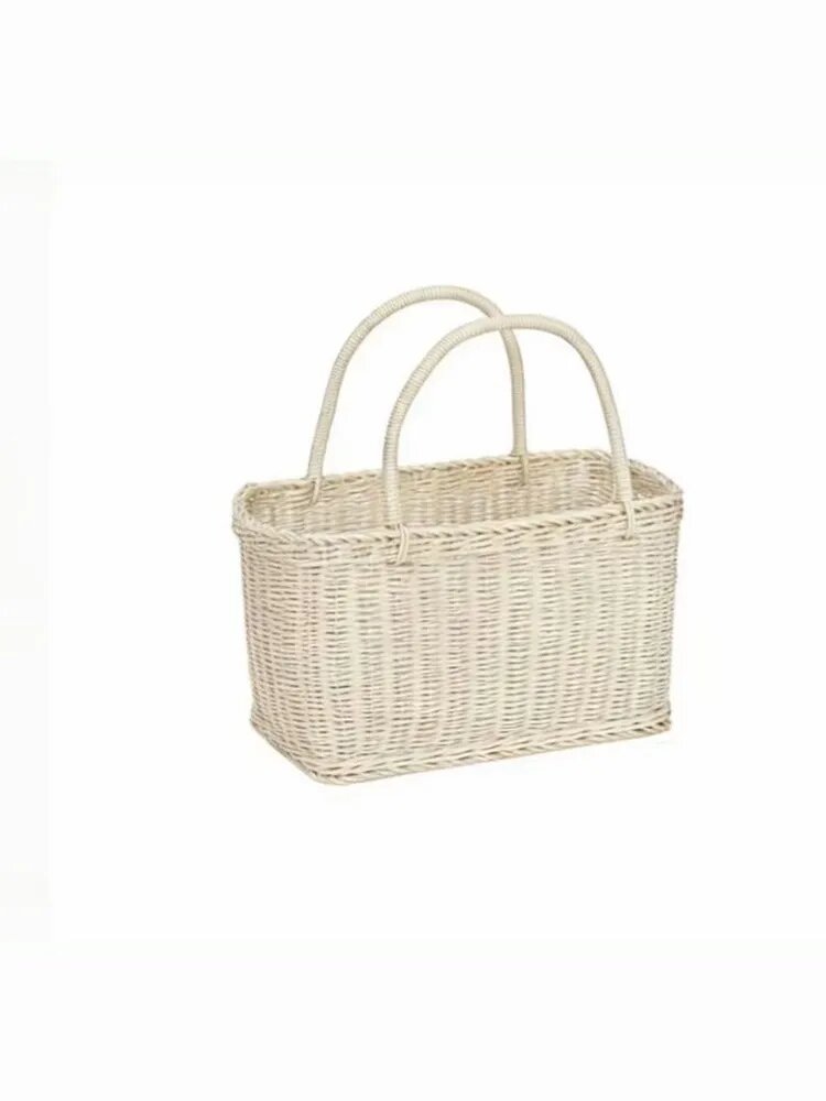 Корзина для хранения прямоугольная белая деревянная 35x16x20 см для стирального порошка с ручками